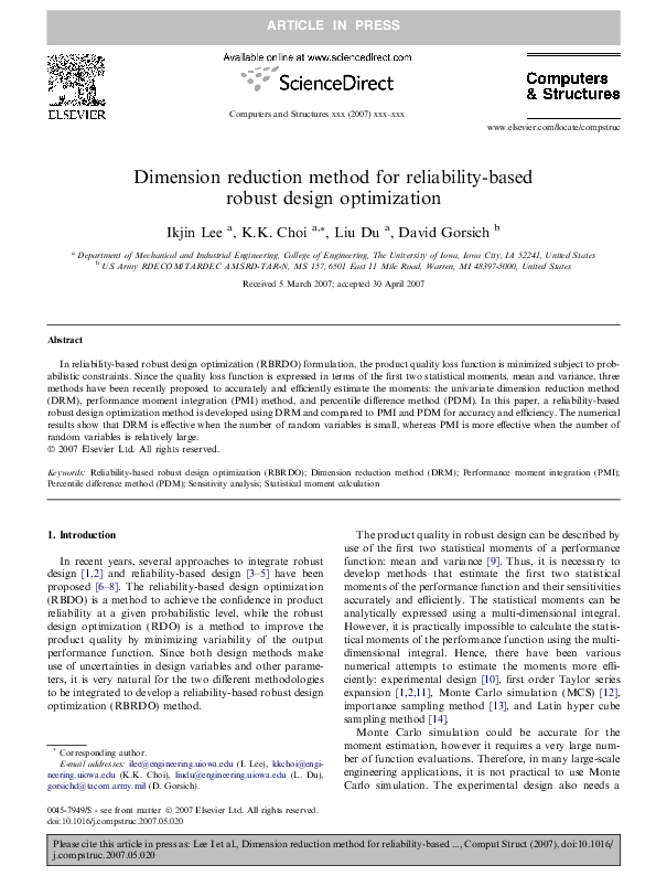 (PDF) Dimension reduction method for reliability-based robust design optimization