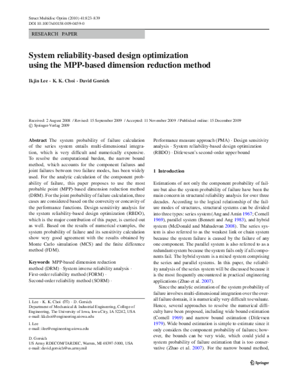 Pdf System Reliability Based Design Optimization Using The Mpp Based