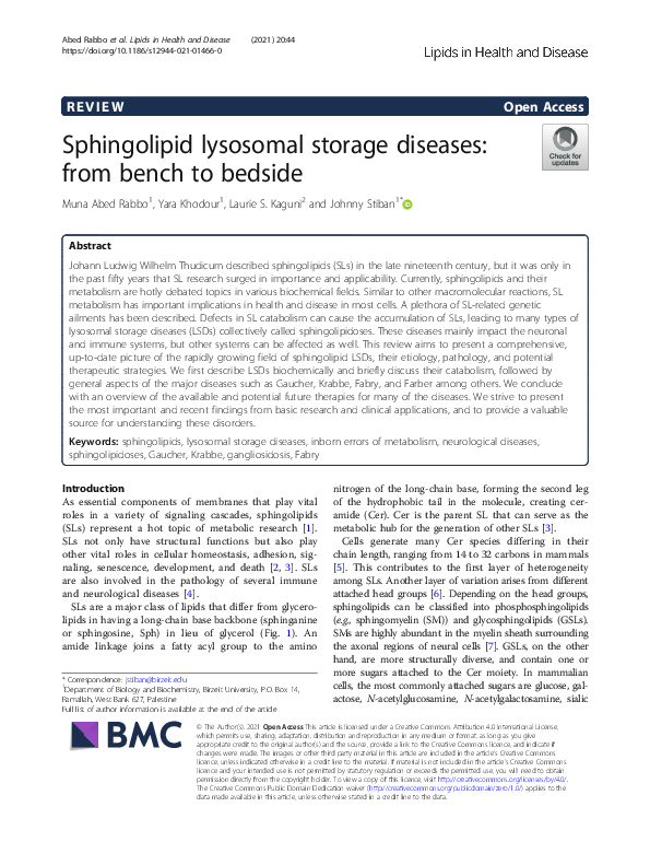 (PDF) Sphingolipid lysosomal storage diseases: from bench to bedside