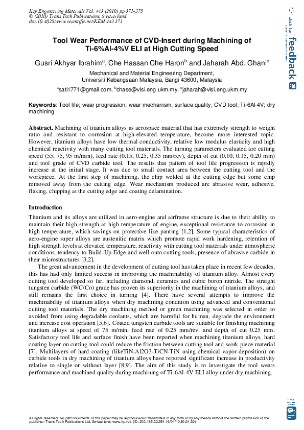 (PDF) Tool Wear Performance of CVD-Insert during Machining of Ti-6%Al-4 ...