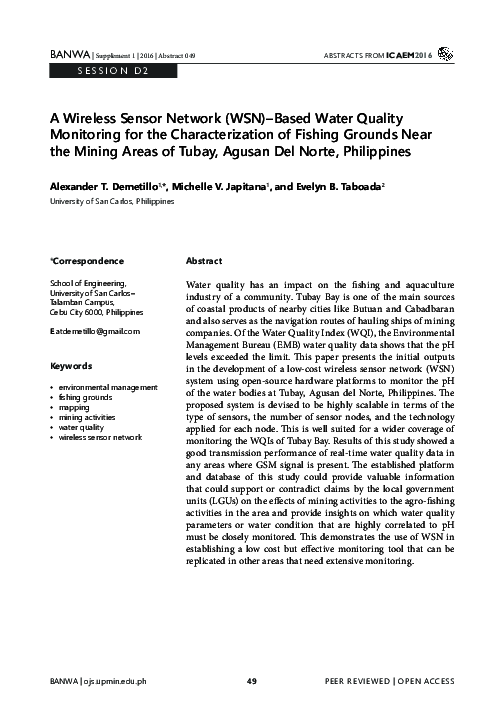 Pdf A Wireless Sensor Network Wsn Based Water Quality Monitoring For The Characterization Of