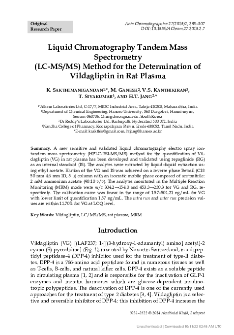 (PDF) Liquid chromatography tandem mass spectrometry (LC-MS/MS) method for the determination of ...