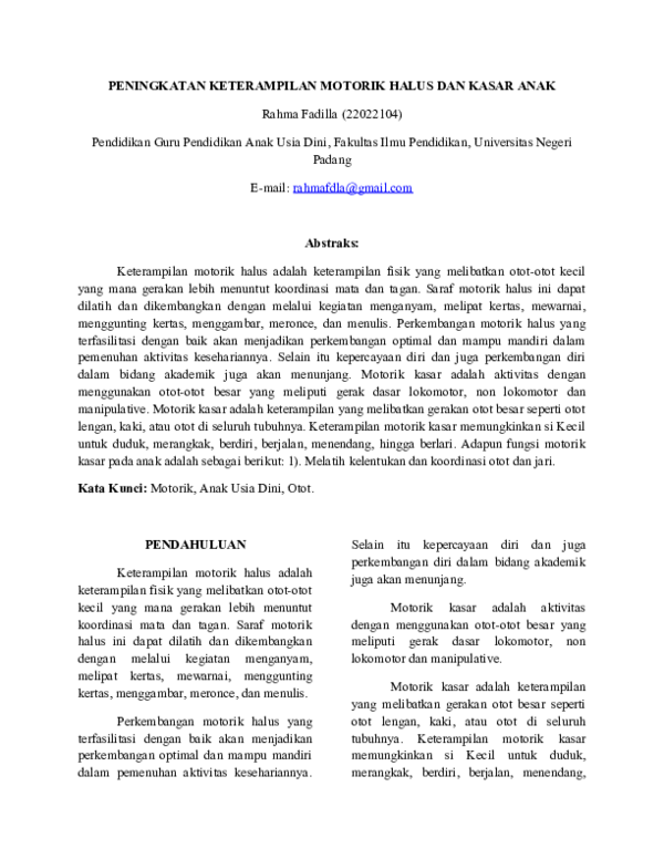 (DOC) ARTIKEL PENINGKATAN KETERAMPILAN MOTORIK HALUS DAN KASAR ANAK