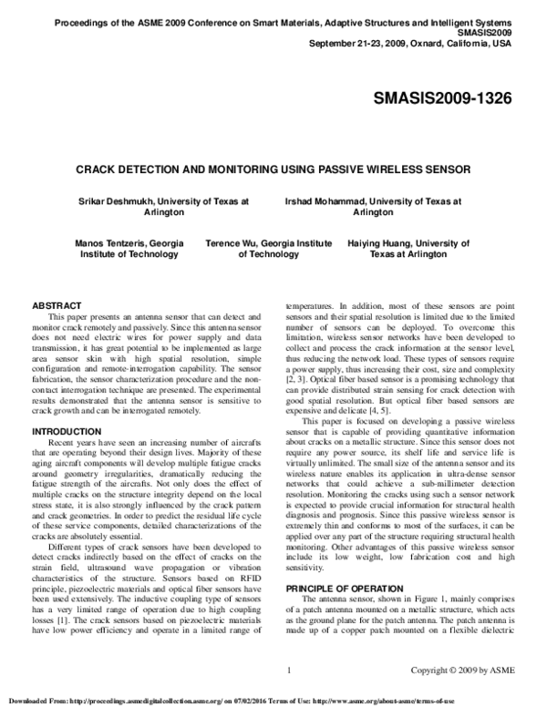 Pdf Crack Detection And Monitoring Using Passive Wireless Sensor