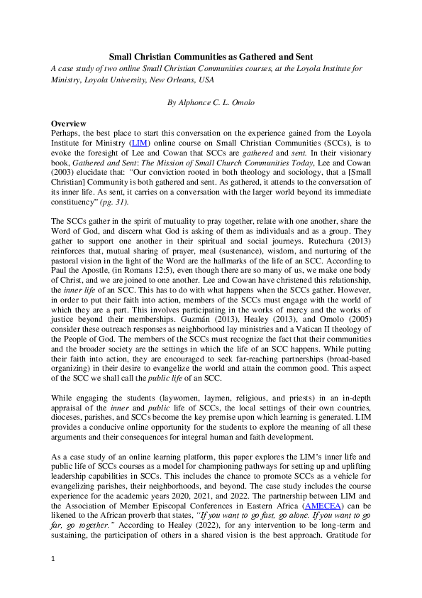 (PDF) Small Christian Communities as Gathered and Sent
