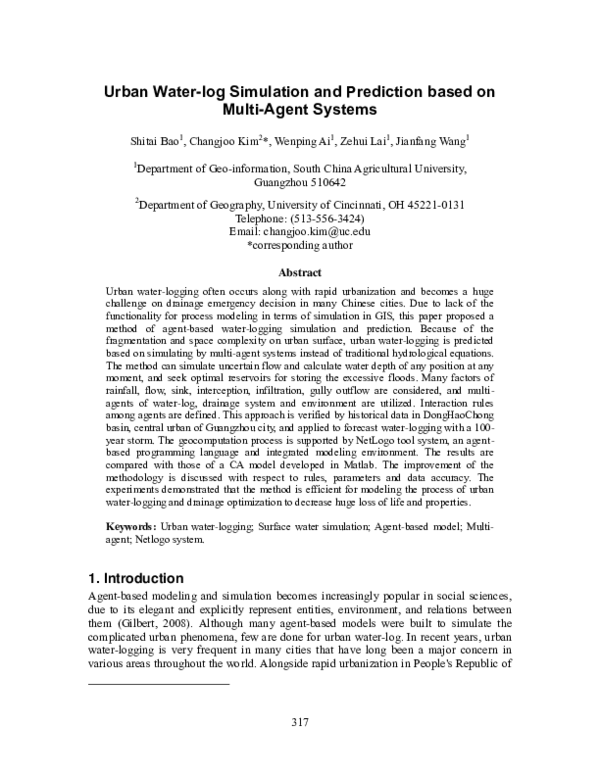 (PDF) Urban Water-log Simulation and Prediction based on Multi-Agent ...