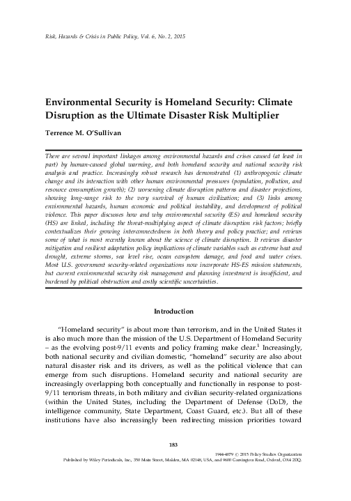 (PDF) Environmental Security is Homeland Security: Climate Disruption as the Ultimate Disaster ...