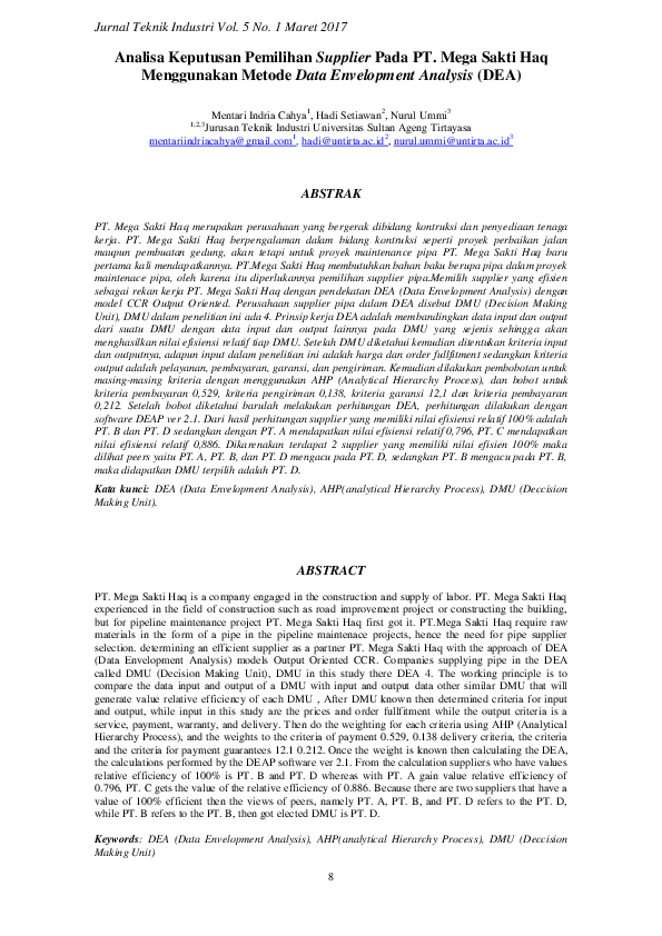 (PDF) Analisa Keputusan Pemilihan Supplier Pada PT. Mega Sakti Haq ...