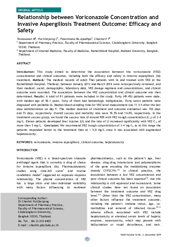 (PDF) Relationship between Voriconazole Concentration and Invasive ...