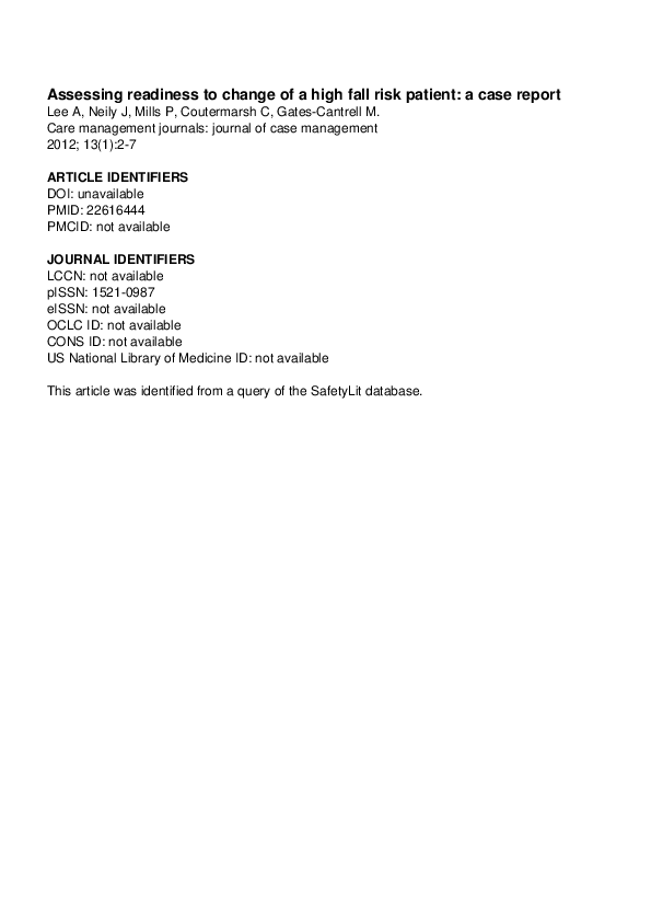 (PDF) Assessing Readiness to Change of a High Fall Risk Patient: A Case ...