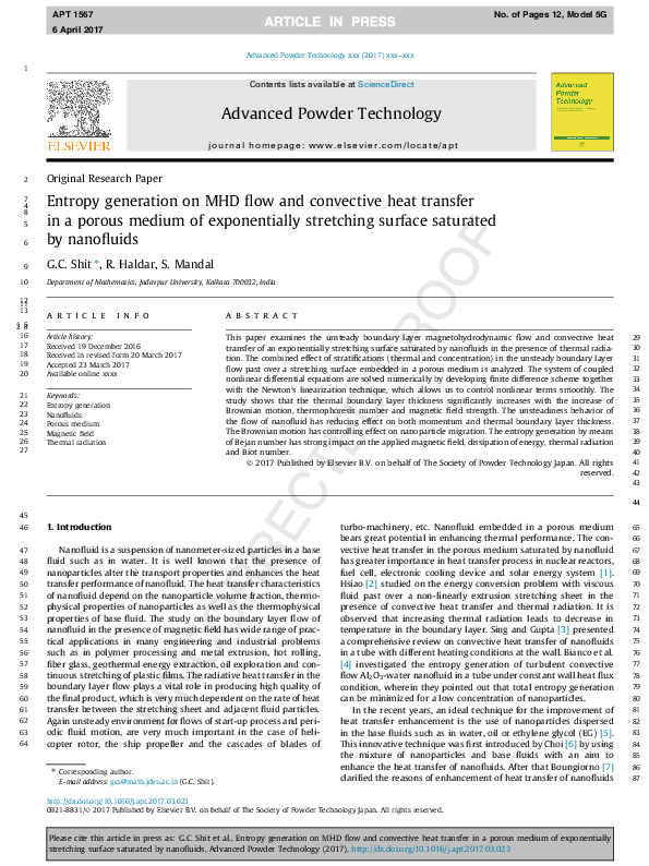 Pdf Entropy Generation On Mhd Flow And Convective Heat Transfer In A Porous Medium Of