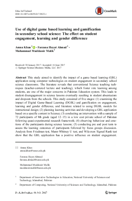 (PDF) Use of digital game based learning and gamification in secondary ...