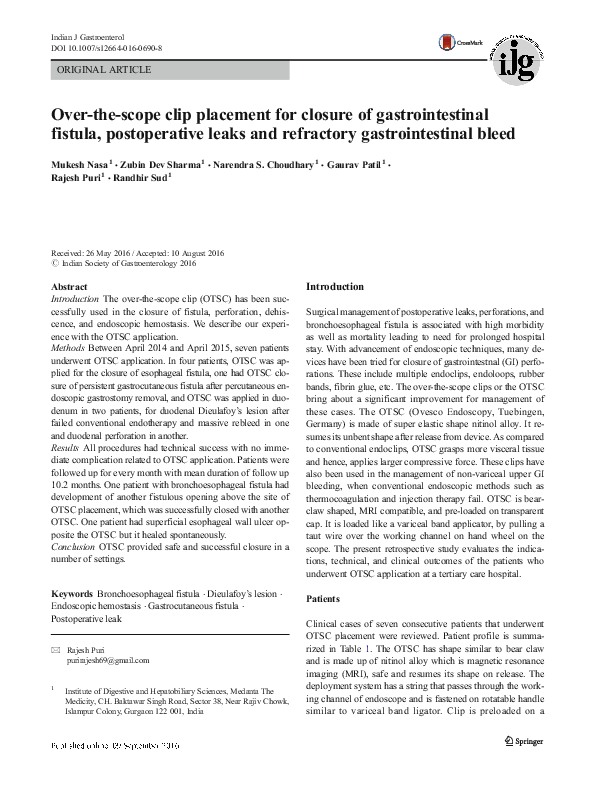(PDF) Over-the-scope clip placement for closure of gastrointestinal ...