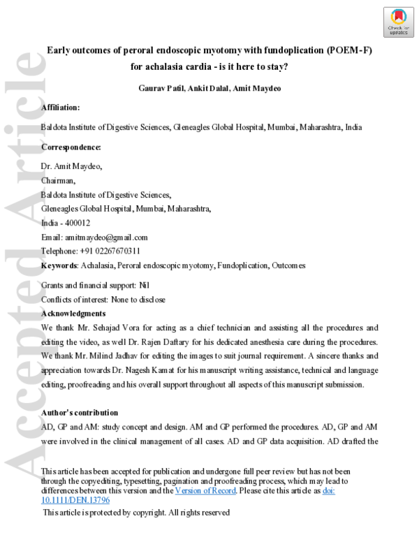 (PDF) Early outcomes of peroral endoscopic myotomy with fundoplication ...