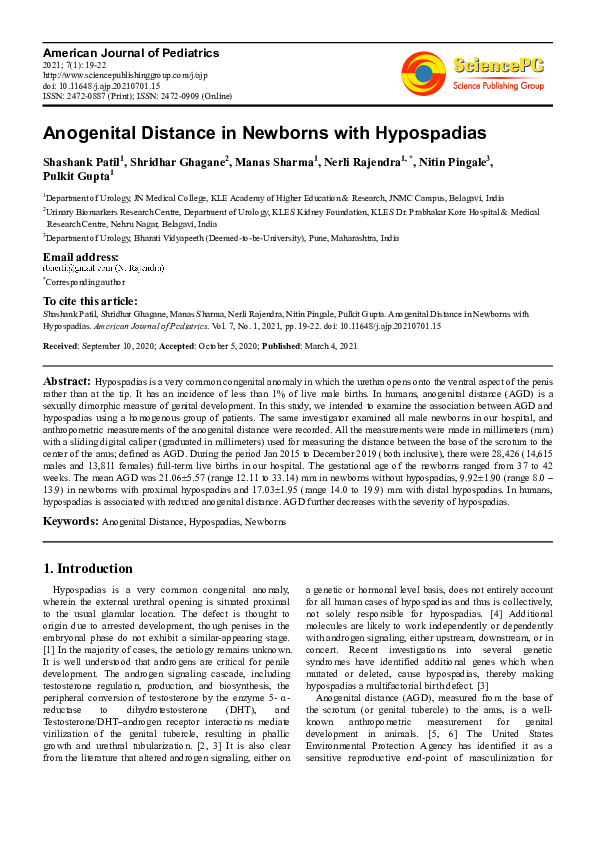 (PDF) Anogenital Distance in Newborns with Hypospadias
