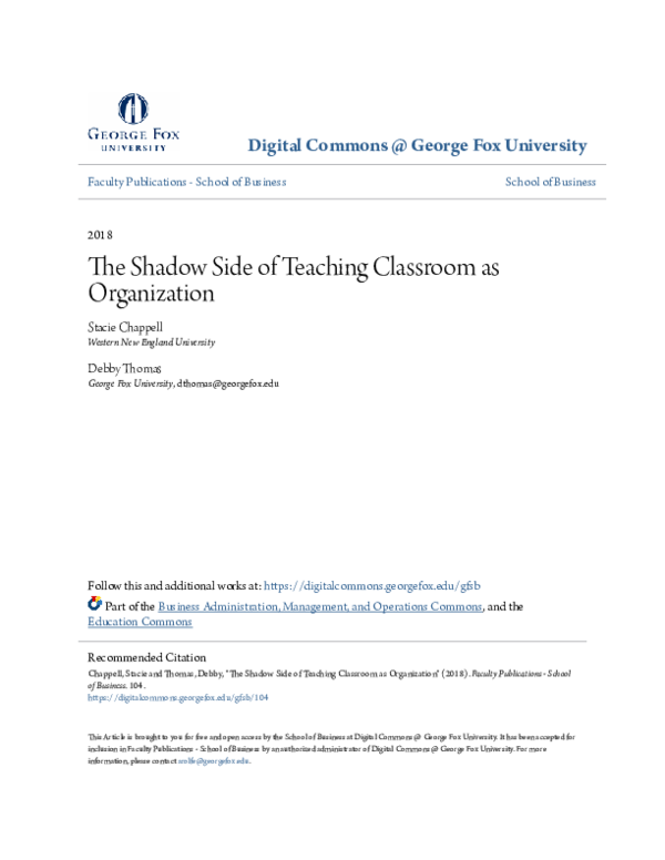 (PDF) The Shadow Side of Teaching Classroom as Organization