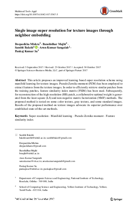 (PDF) Single image super resolution for texture images through neighbor embedding | deepasikha ...