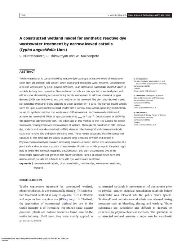 (PDF) A constructed wetland model for synthetic reactive dye wastewater ...