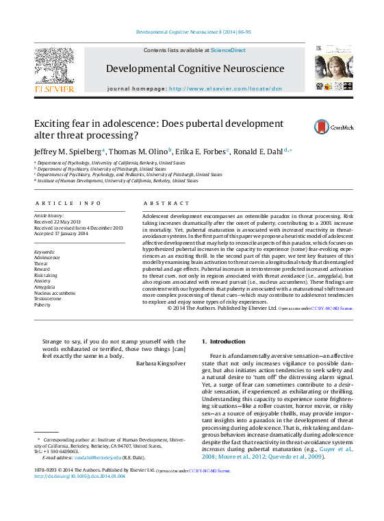 (PDF) Exciting fear in adolescence: Does pubertal development alter ...
