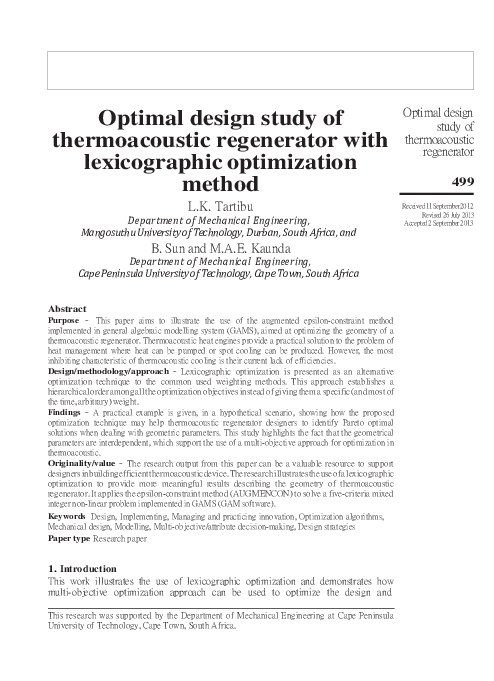 (PDF) Optimal design study of thermoacoustic regenerator with lexicographic optimization method
