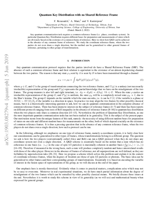 (PDF) Quantum key distribution: a simple reference frame independent method