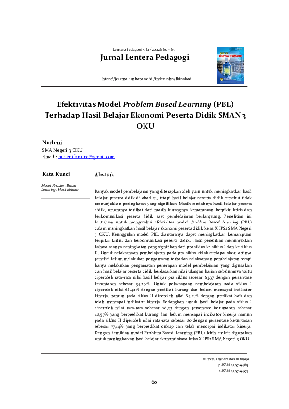 (PDF) Efektivitas Model Problem Based Learning Terhadap Hasil Belajar Peserta Didik