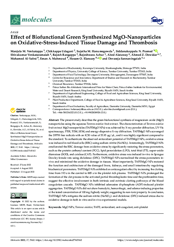 (PDF) Effect of Biofunctional Green Synthesized MgO-Nanoparticles on ...