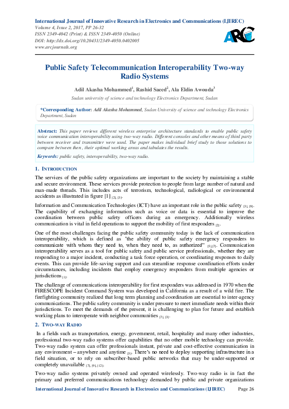 (PDF) Public safety telecommunication interoperability two-way radio ...