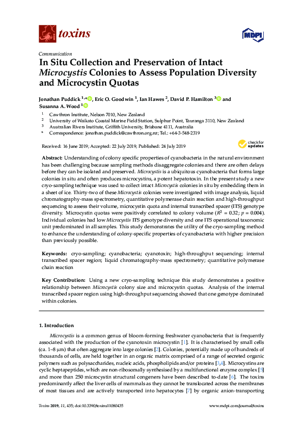 (PDF) In Situ Collection and Preservation of Intact Microcystis ...