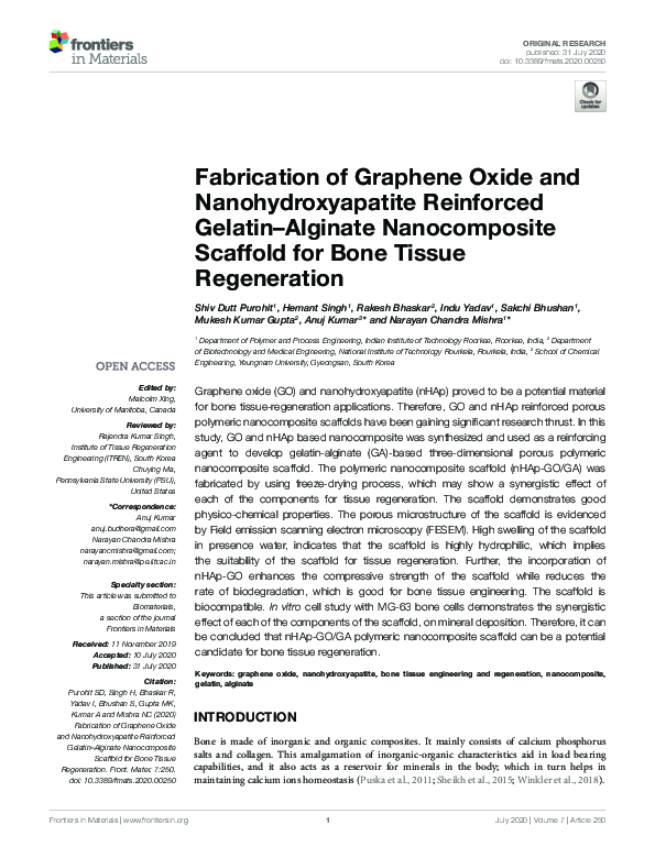 (PDF) Fabrication of Graphene Oxide and Nanohydroxyapatite Reinforced Gelatin–Alginate ...