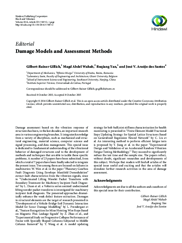 (PDF) Damage Models and Assessment Methods