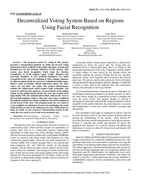 (PDF) Decentralized Voting System Based on Regions Using Facial Recognition