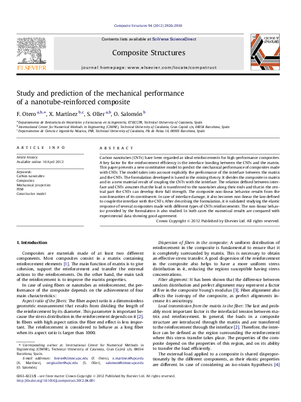 (PDF) Study and prediction of the mechanical performance of a nanotube-reinforced composite