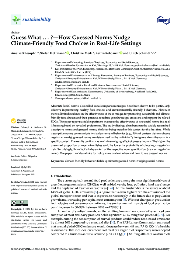 (PDF) Guess What …?—How Guessed Norms Nudge Climate-Friendly Food ...