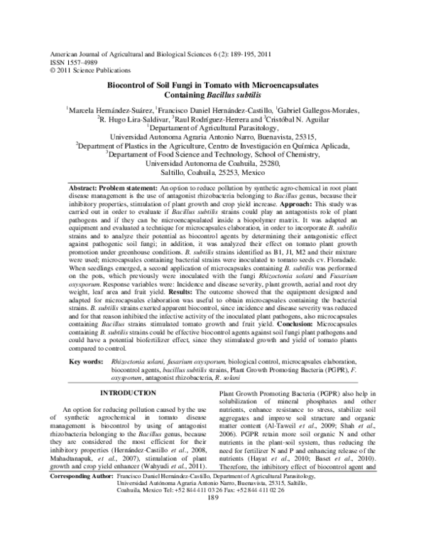 (PDF) Biocontrol of Soil Fungi in Tomato with Microencapsulates ...