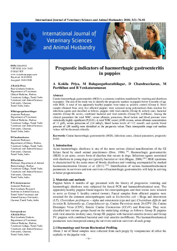 (PDF) Prognostic indicators of haemorrhagic gastroenteritis in puppies