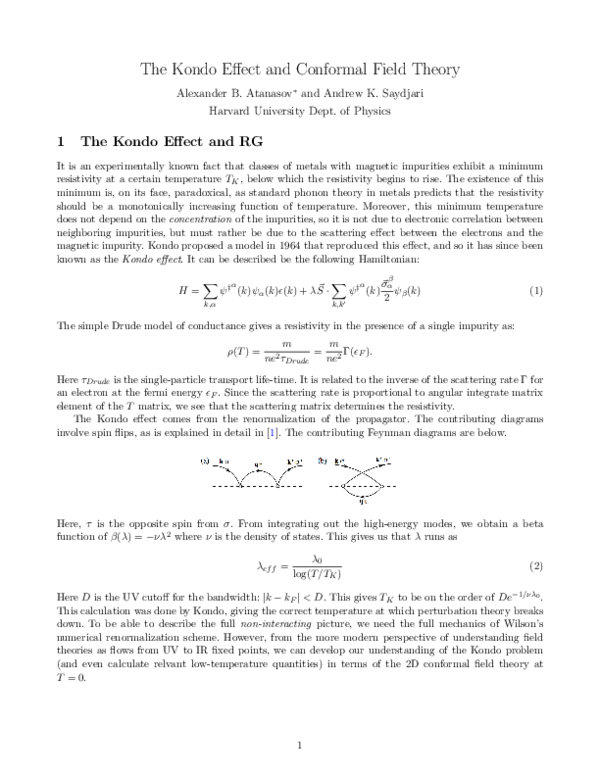 (PDF) The Kondo Effect and Conformal Field Theory