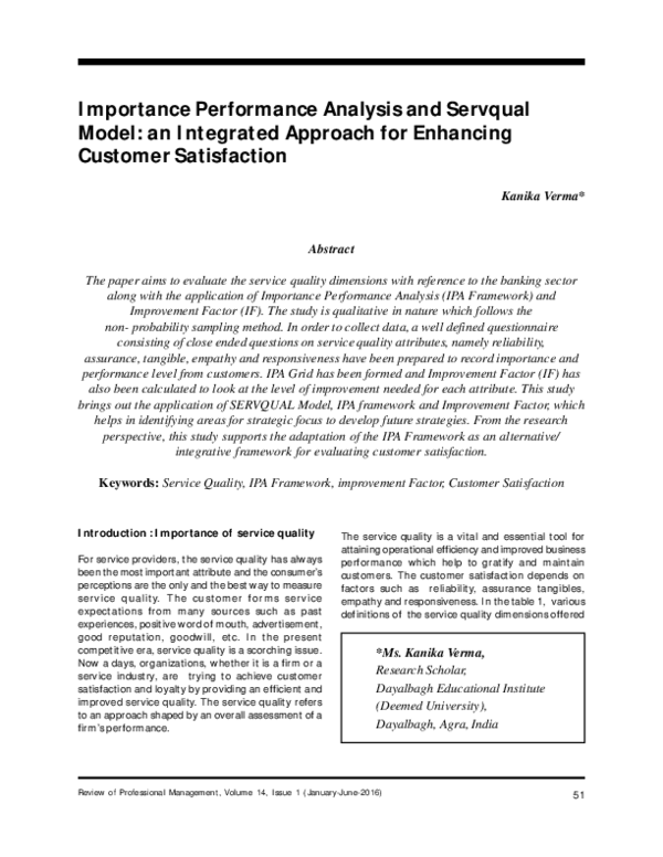(PDF) Importance Performance Analysis and Servqual Model: an Integrated Approach for Enhancing ...