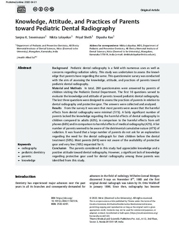 (PDF) Knowledge, Attitude, and Practices of Parents toward Pediatric ...