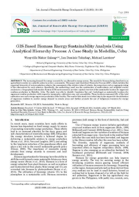(PDF) GIS-Based Biomass Energy Sustainability Analysis Using Analytical Hierarchy Process: A ...