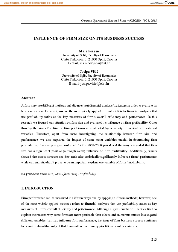 (PDF) Influence of Firm Size on Its Business Success