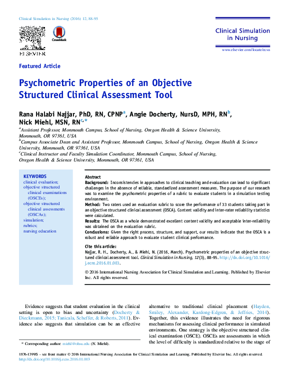 (PDF) Psychometric Properties of an Objective Structured Clinical ...
