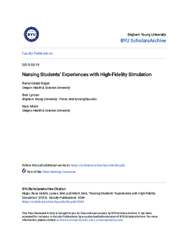 (PDF) Nursing Students' High-Fidelity Simulation Insights