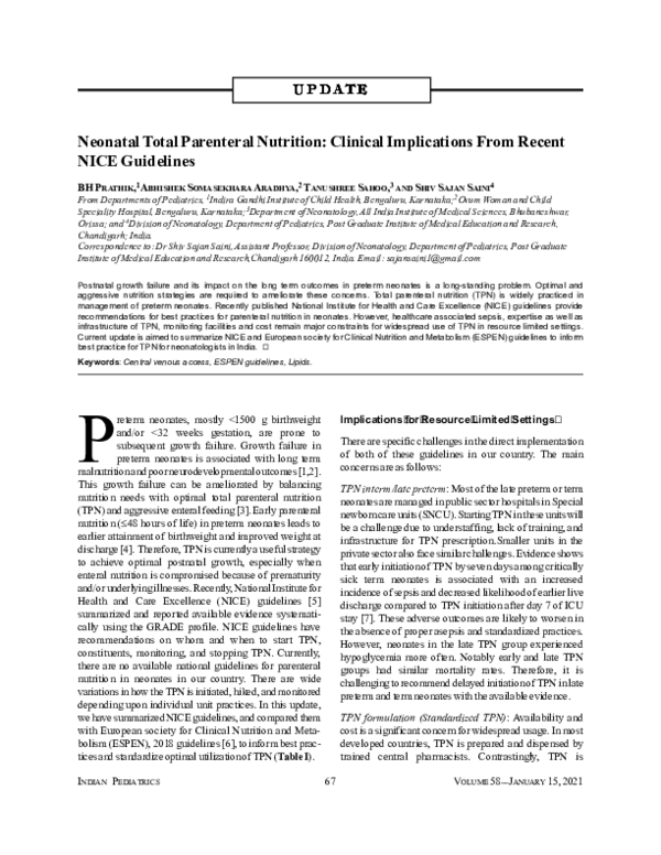 (PDF) Neonatal Total Parenteral Nutrition: Clinical Implications From ...