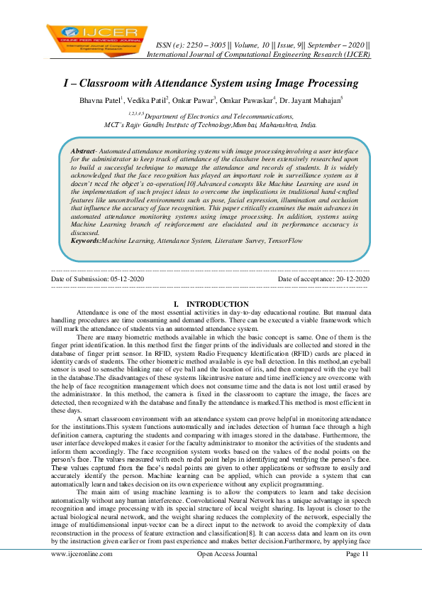 (PDF) Automated Attendance via Image Processing