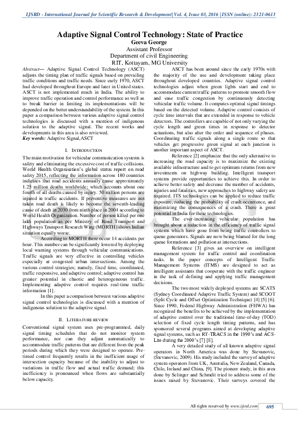 (PDF) Adaptive Signal Control Technology : State of Practice