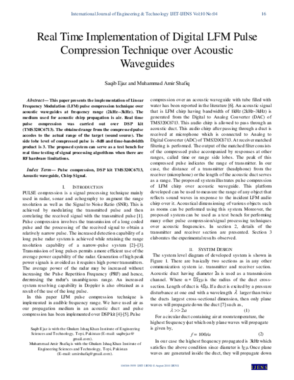 (PDF) Real Time Implementation of Digital LFM Pulse Compression Technique over Acoustic Waveguides