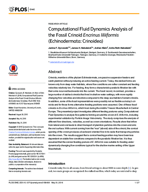 (PDF) Computational Fluid Dynamics Analysis of the Fossil Crinoid Encrinus liliiformis ...