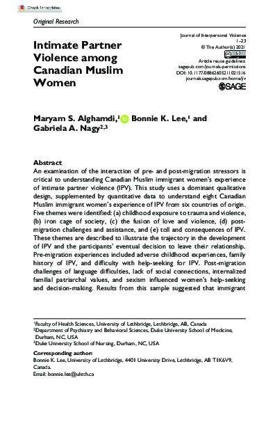 (PDF) Intimate Partner Violence among Canadian Muslim Women