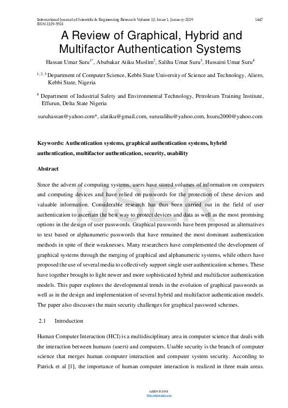 (PDF) A Review of Graphical, Hybrid and Multifactor Authentication Systems